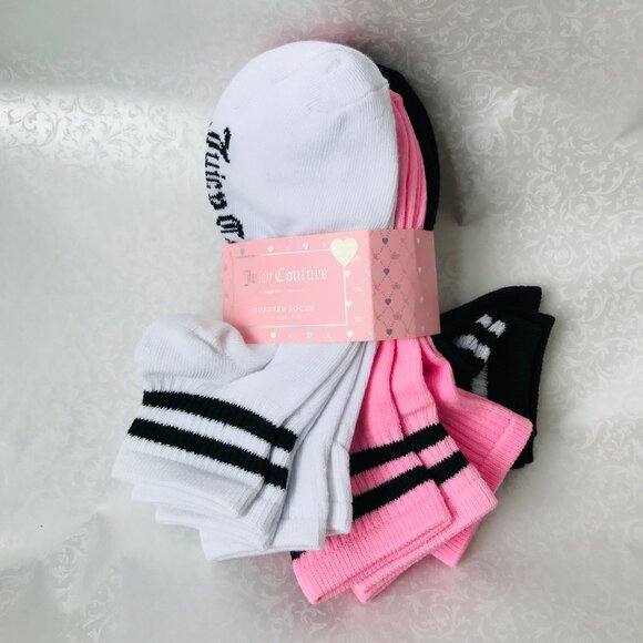 Juicy Couture | Accessories | Juicy Couture Womens Socks White Pink Black 8 Pair Sz 4 Nwt | Poshmark